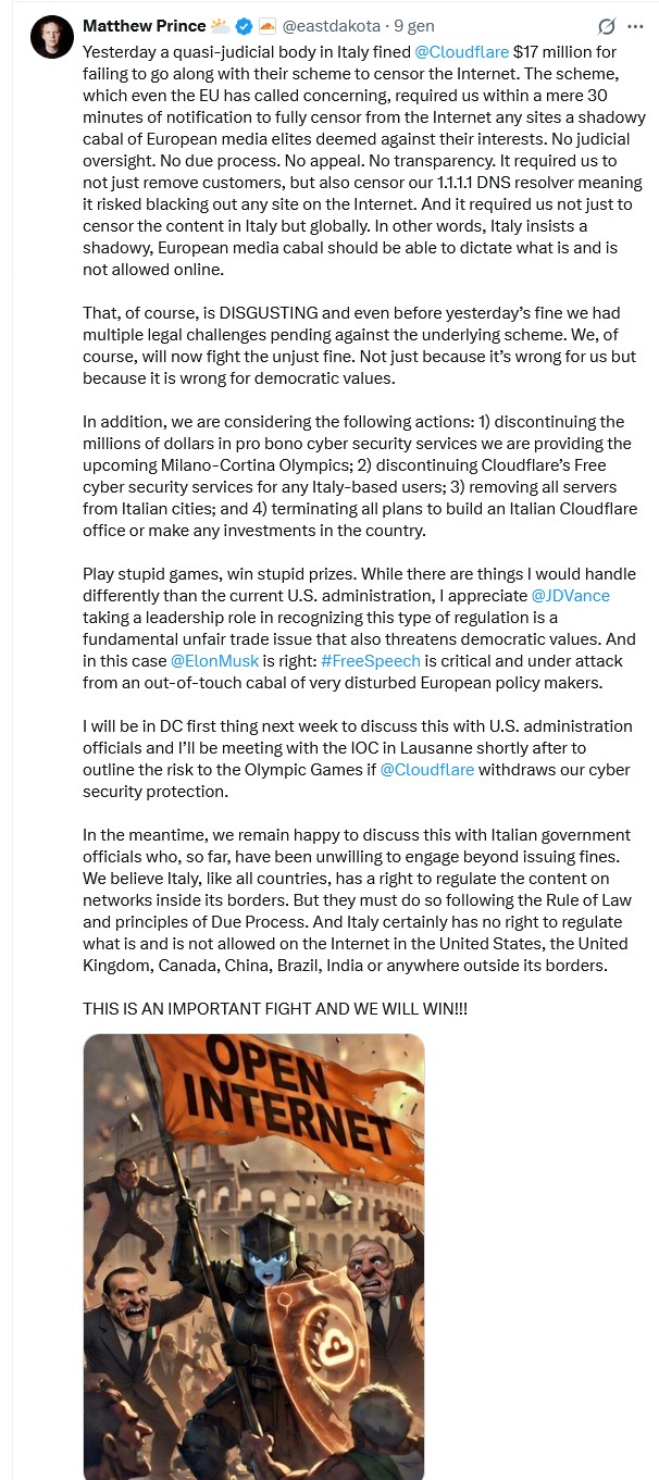 Cloudflare vs AGCOM | Notiziole di .mau.